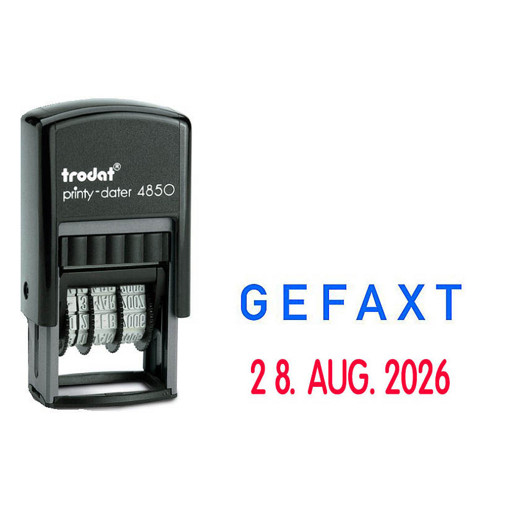 trodat Datumstempel mit Text "Gefaxt" printy-dater 4850/L selbstfärbend blau rot ++ büroplus